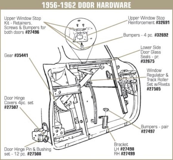 Window Stop Kit. Upper 56-62 | Shop Door Related at Northern Corvette